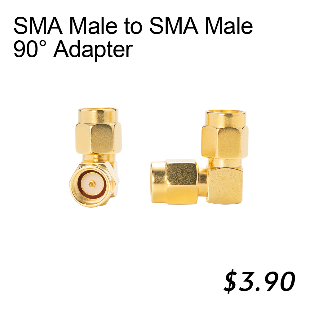 SMA Male to SMA Male 90° Adapter, Gold Plated Brass Body, High Temp, 1. ...